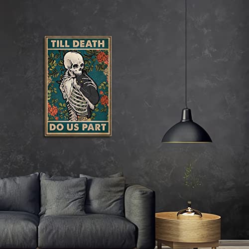HAYOY Flower Wall Skull And Black Cat, Poster for Room Aesthetics,Canvas Wall Art Poster and Print,Cat Lovers Room Posters 12x18inch(Frameless)