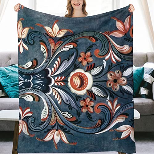 Norwegian Rosemaling Folk Style, Fleece Blanket Ultra-Soft Cozy Plush Blanket Throw Blankets Couch Chair Living Room Air Conditioning Cool Blankets, 50"*60"