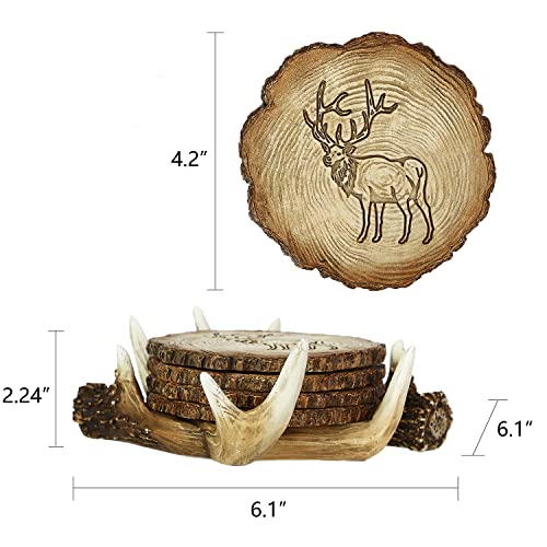 Newsparkle Antler Deer Coasters, Rustic Deer Decor,Set of 4 Outdoor Cabin Coasters, Gifts for Hunter,4 Inch