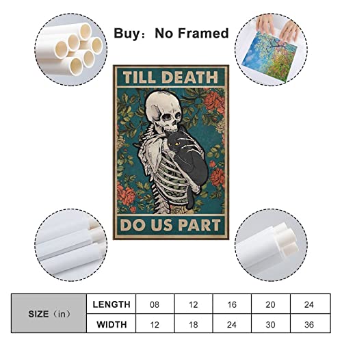 HAYOY Flower Wall Skull And Black Cat, Poster for Room Aesthetics,Canvas Wall Art Poster and Print,Cat Lovers Room Posters 12x18inch(Frameless)