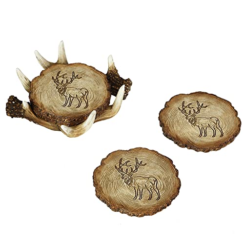 Newsparkle Antler Deer Coasters, Rustic Deer Decor,Set of 4 Outdoor Cabin Coasters, Gifts for Hunter,4 Inch