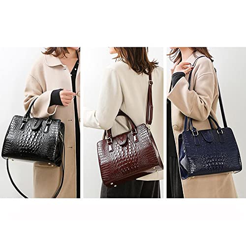 YAQUNICER Tote Top-handle Handbags Patent PU Leather Women Purse Satchel Crocodile Pattern Shoulder Crossbody Bag-Gold