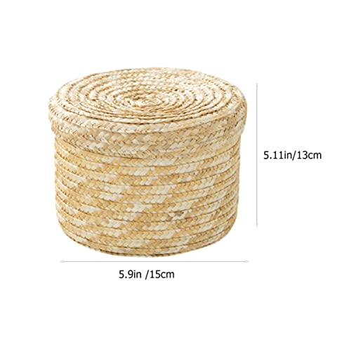 Cabilock 1PC Mini Straw Woven Storage bin Storage Basket Wheat- Straw Basket Hand Woven Storage