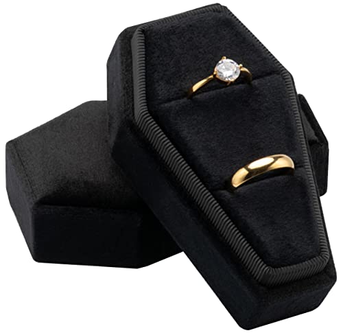 Velvet Coffin Ring Box Case Holder for Gothic Wedding Ceremony,Gothic Jewelry Organizer Decorations (Black)