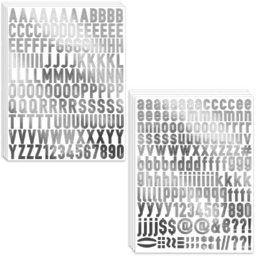 PUVATY 1 Inch 1212 Pieces 8 Sheets Graduation Cap Letter Stickers, Self-Adhesive Vinyl Letter Sticker, Alphabet Number Stickers, Decals for Sign, Business, Mailbox,Crafts (Silver)