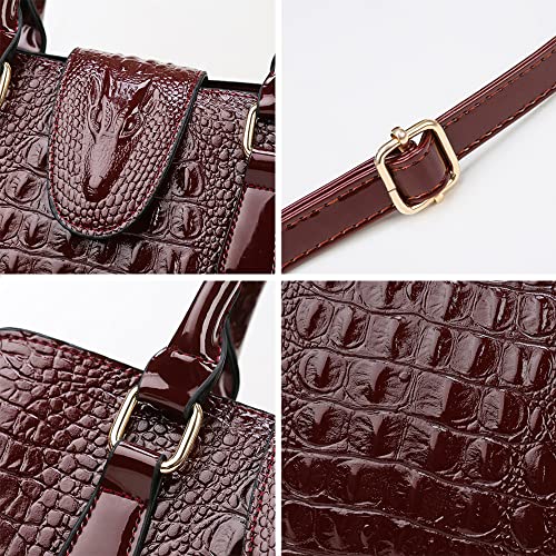 YAQUNICER Tote Top-handle Handbags Patent PU Leather Women Purse Satchel Crocodile Pattern Shoulder Crossbody Bag-Gold