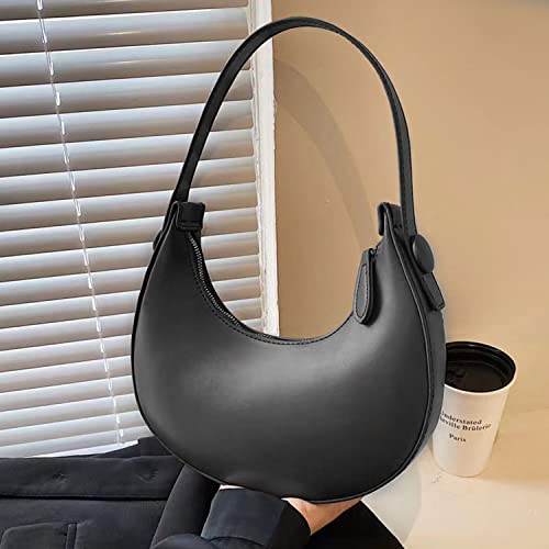 Saddle Bag Black Shoulder Bag For Women,Mini Purse Crescent Bag Black Retro Classic Purse For Girl,Clutch Shoulder Tote Handbag With Zipper