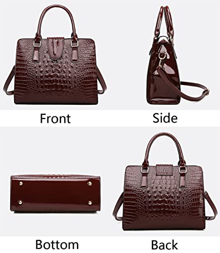 YAQUNICER Tote Top-handle Handbags Patent PU Leather Women Purse Satchel Crocodile Pattern Shoulder Crossbody Bag-Gold