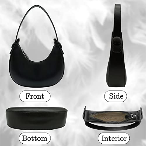 Saddle Bag Black Shoulder Bag For Women,Mini Purse Crescent Bag Black Retro Classic Purse For Girl,Clutch Shoulder Tote Handbag With Zipper