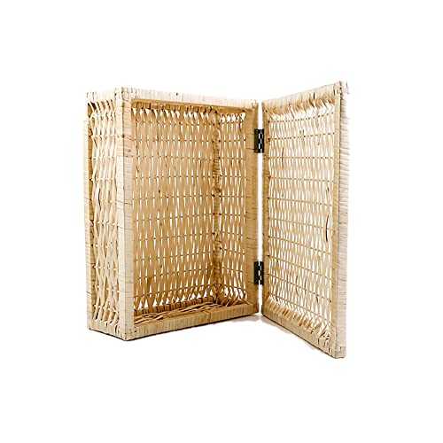 KINGWILLOW Wicker Basket with Lid, Rectangular Wooden Framed Woven Storage Bin with Inside Handles