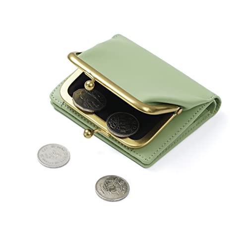 Cockatoo Womens Wallet, Nappa Leather Bifold Small Ladies Purse with Kiss-Lock Coin Pocket and ID Window (Nile Green)