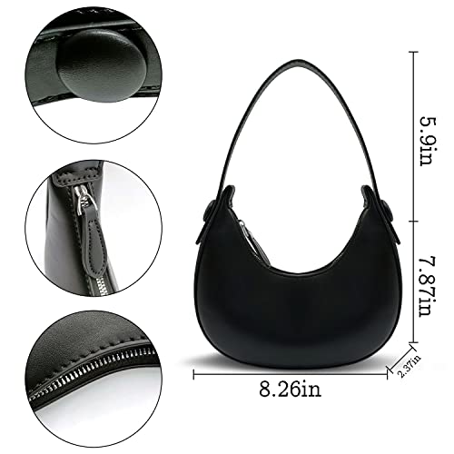 Saddle Bag Black Shoulder Bag For Women,Mini Purse Crescent Bag Black Retro Classic Purse For Girl,Clutch Shoulder Tote Handbag With Zipper