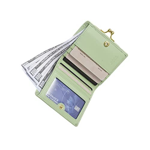 Cockatoo Womens Wallet, Nappa Leather Bifold Small Ladies Purse with Kiss-Lock Coin Pocket and ID Window (Nile Green)