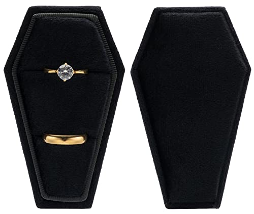 Velvet Coffin Ring Box Case Holder for Gothic Wedding Ceremony,Gothic Jewelry Organizer Decorations (Black)