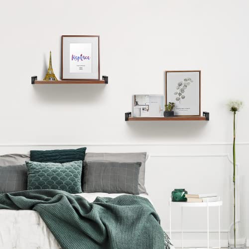 Pemtow Floating Wall Shelves Set of 2, Sized 14.4β and 15.7β, Rustic Wood Storage Hanging Shelf for Bedroom Living Room Bathroom Kitchen
