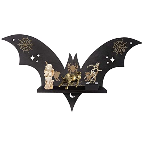suyam Crystal Display Shelf,Bat Crystal Shelf Wooden Floating Shelf | Wall Hanging Crystal Holder Stand Decor for Crystals Stones Essential Oils Display
