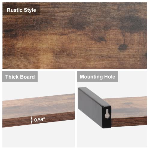 Pemtow Floating Wall Shelves Set of 2, Sized 14.4β and 15.7β, Rustic Wood Storage Hanging Shelf for Bedroom Living Room Bathroom Kitchen