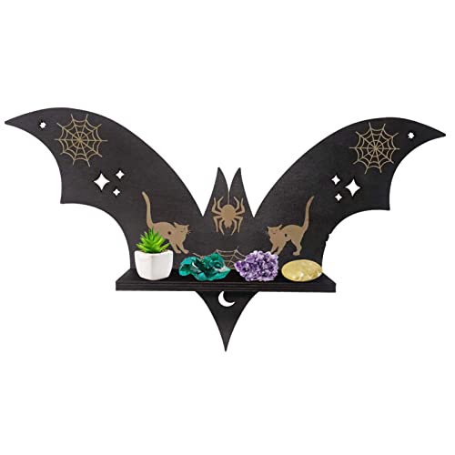 suyam Crystal Display Shelf,Bat Crystal Shelf Wooden Floating Shelf | Wall Hanging Crystal Holder Stand Decor for Crystals Stones Essential Oils Display