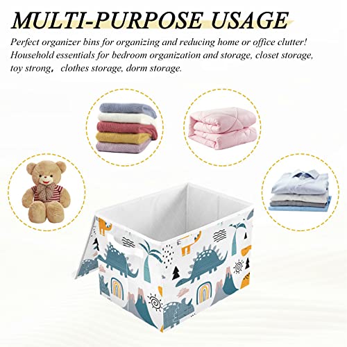 SUABO Dinosaur Cartoon Funny Dinosaur Storage Bin with Lid Large Oxford Cloth Storage Boxes Foldable Home Cube Baskets Closet Organizers for Nursery Bedroom Office