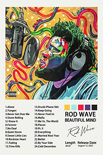 BABEJ Rod Wave Poster Beautiful Mind Album Poster 90s Canvas Wall Art Room Aesthetic Decor Posters 12x18inch(30x45cm)