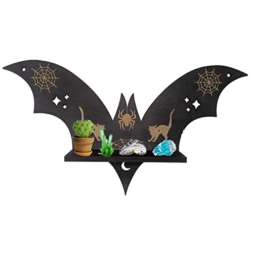 suyam Crystal Display Shelf,Bat Crystal Shelf Wooden Floating Shelf | Wall Hanging Crystal Holder Stand Decor for Crystals Stones Essential Oils Display