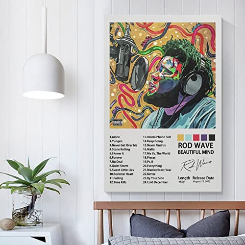 BABEJ Rod Wave Poster Beautiful Mind Album Poster 90s Canvas Wall Art Room Aesthetic Decor Posters 12x18inch(30x45cm)