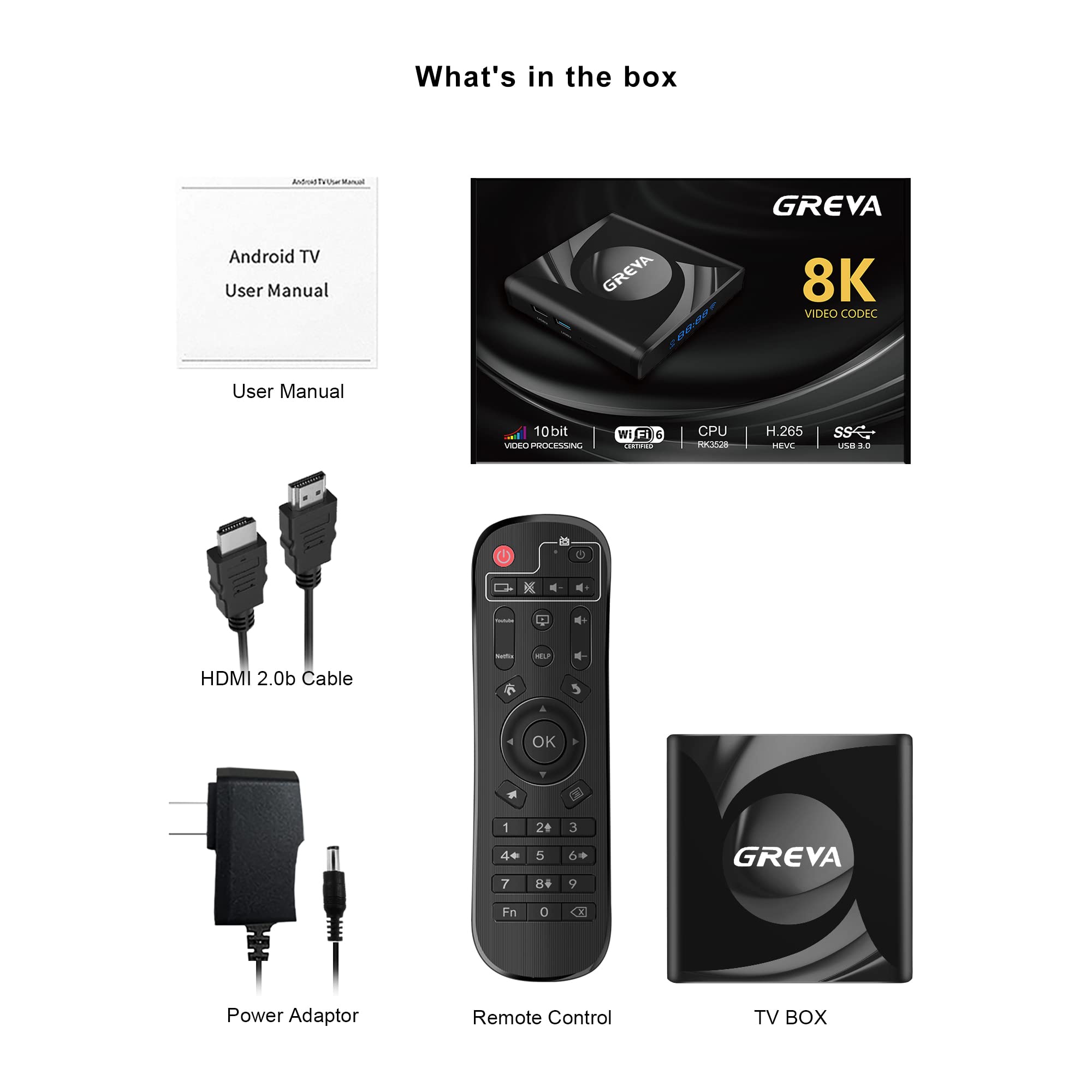 8K Android TV Box 13.0 4GB RAM 64GB ROM RK3528 Chipset Support WiFi6 HDR10 BT5.0 USB3.0 Ethernet LAN 3D HD Smart Streaming Media Player