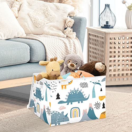 SUABO Dinosaur Cartoon Funny Dinosaur Storage Bin with Lid Large Oxford Cloth Storage Boxes Foldable Home Cube Baskets Closet Organizers for Nursery Bedroom Office