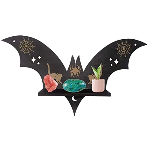 suyam Crystal Display Shelf,Bat Crystal Shelf Wooden Floating Shelf | Wall Hanging Crystal Holder Stand Decor for Crystals Stones Essential Oils Display