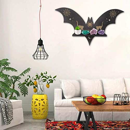 suyam Crystal Display Shelf,Bat Crystal Shelf Wooden Floating Shelf | Wall Hanging Crystal Holder Stand Decor for Crystals Stones Essential Oils Display