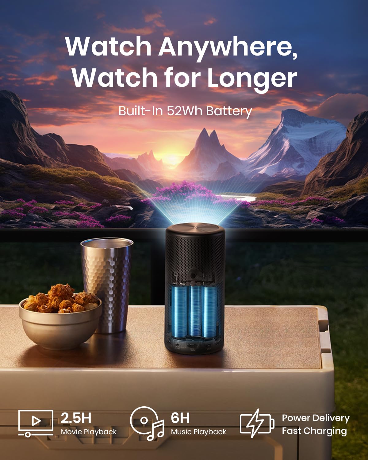 Nebula Anker Capsule 3 Laser 1080p, Smart, Wi-Fi, Mini Projector, Black, Portable Projector, Dolby Digital, Laser Projector, Autofocus, 120-Inch Picture, Built-in Battery, 2.5 Hours of Playtime