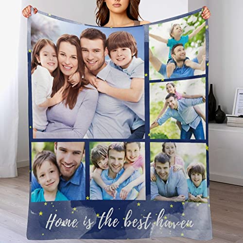 Custom Personalized Blanket with Photo & Name - Personalized Picture Collage Blanket Soft Using My Own Photos Custom Gifts for Dad, Mom, Family, Friends, Couples