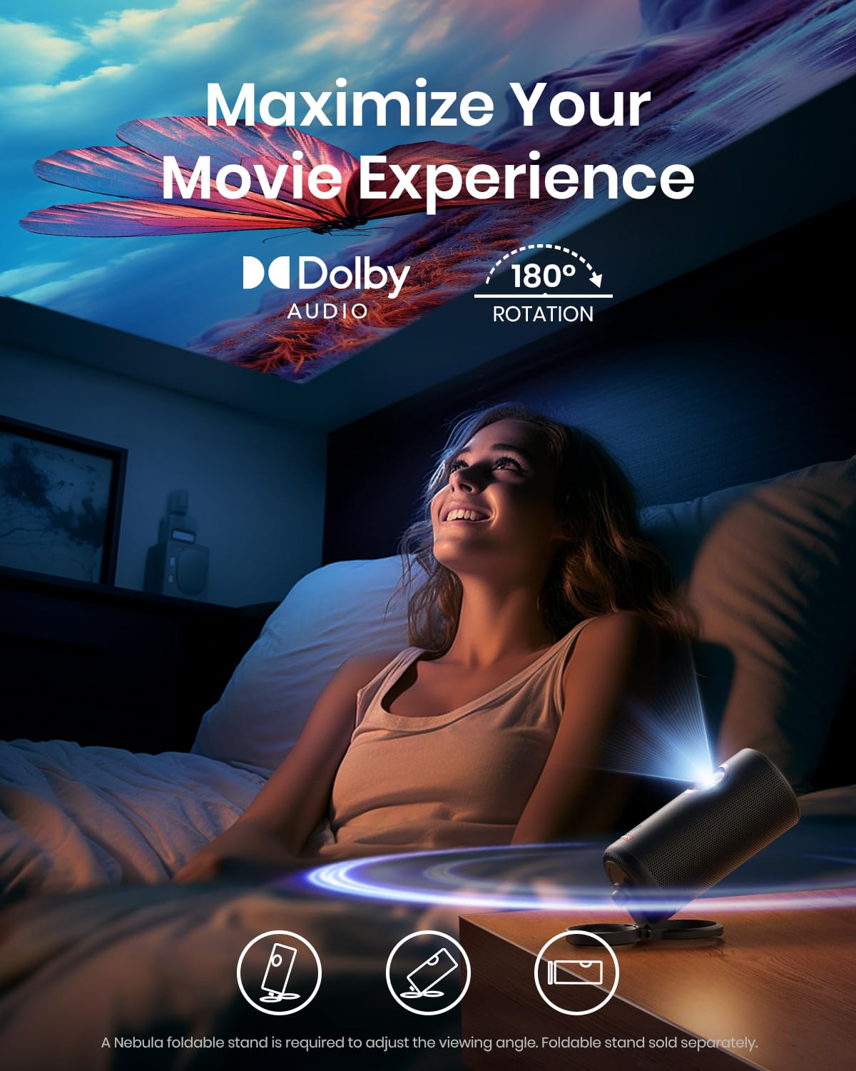 Nebula Anker Capsule 3 Laser 1080p, Smart, Wi-Fi, Mini Projector, Black, Portable Projector, Dolby Digital, Laser Projector, Autofocus, 120-Inch Picture, Built-in Battery, 2.5 Hours of Playtime