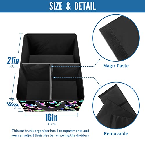 BOLIMAO Car Trunk Organizer Butterflies Black Background Back Seat Large Organizer Cargo Storage with Dividers Collapsible Trunk Cargo Organizer Tote Bag for Groceries SUV Sedan Camper Camping