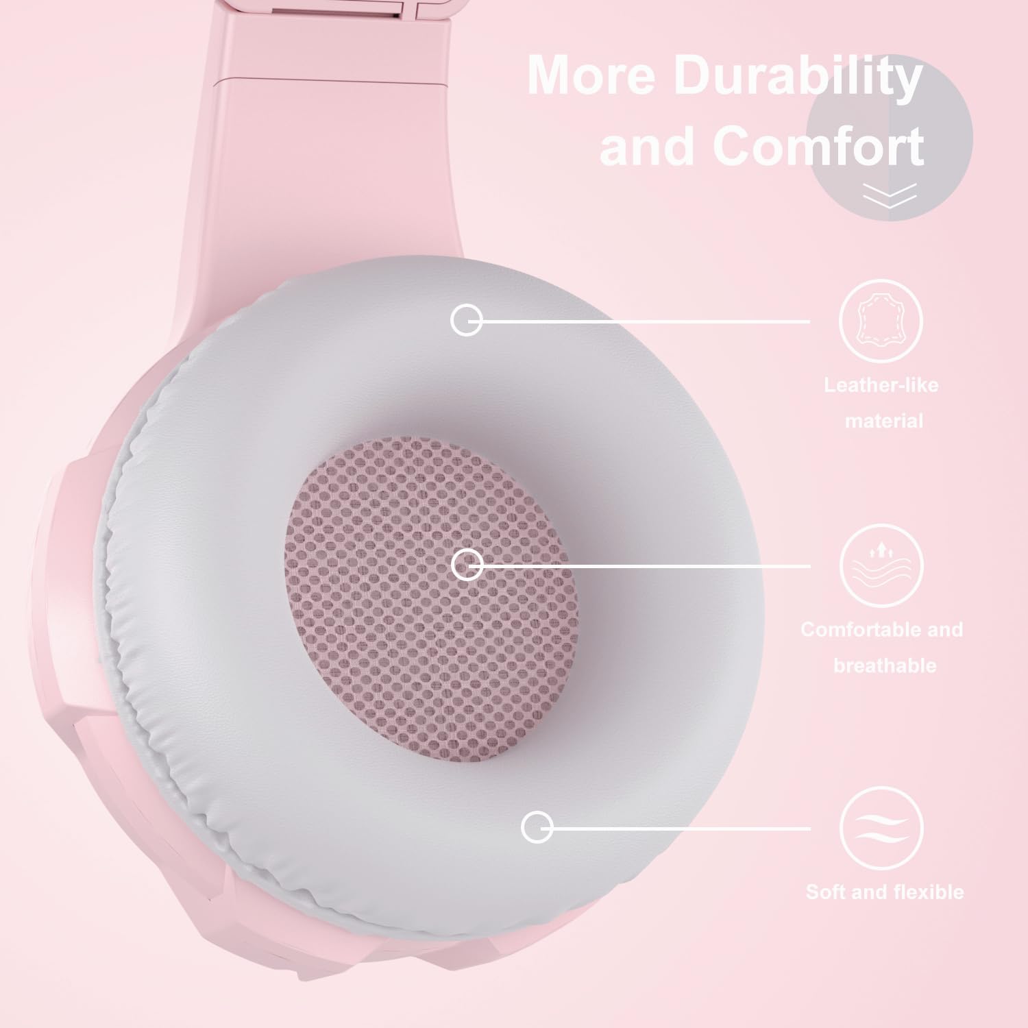 Pink Cat Ear Headphones Over Ear for Gaming PC, 3.5mm Wired Gaming Headset with Noise Cancelling Mic, Soft Memory Earmuffs Stereo Headset for PS4, PS5, Xbox, Laptop, Mac, Tablet, Smartphone