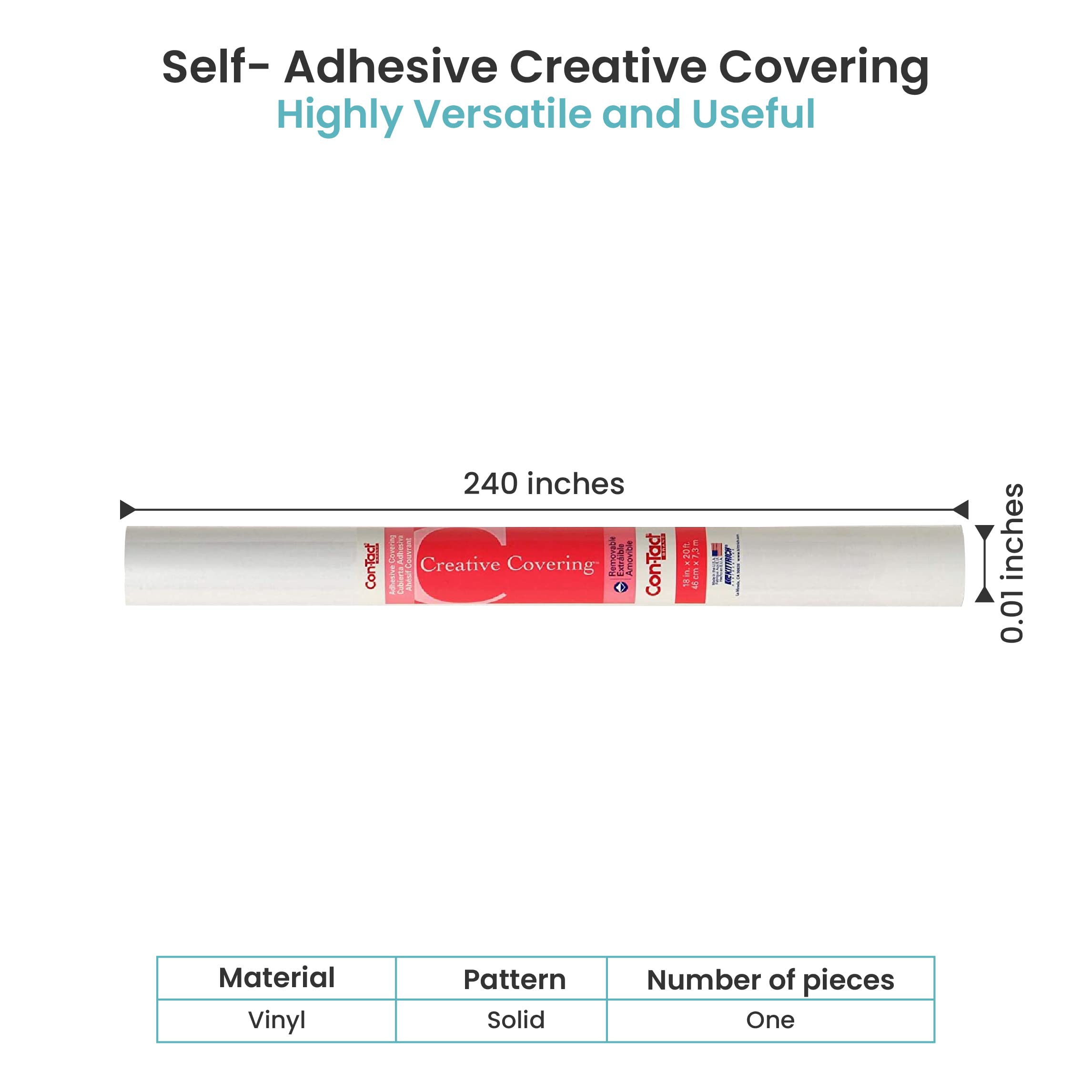 Con-Tact Brand - 20F-C9A952-06 -C9A952 Creative Covering Self-Adhesive Vinyl Drawer and Shelf Liner, 18'' x 20', White