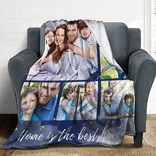 Custom Personalized Blanket with Photo & Name - Personalized Picture Collage Blanket Soft Using My Own Photos Custom Gifts for Dad, Mom, Family, Friends, Couples