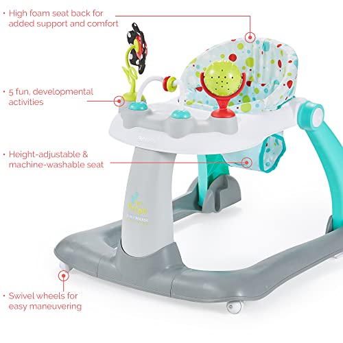 Kolcraft Tiny Steps 2-in-1 Infant and Baby Activity Baby Push Walker Foldable with Wheels, Seated or Walk-Behind for Baby Girl or Boy - Bubbles