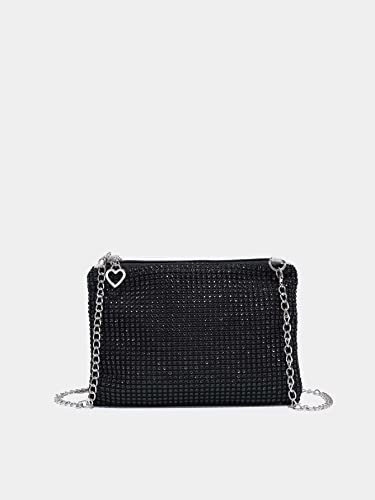 GORGLITTER Women's Rhinestone Clutch Purse Heart Chain Evening Bag Glitter Purse Handbag Black One Size