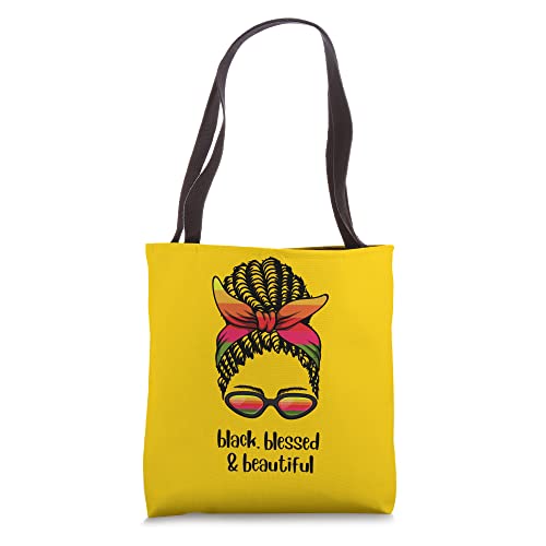 Black History Month, Blessed & Beautiful Black Woman Braids Tote Bag