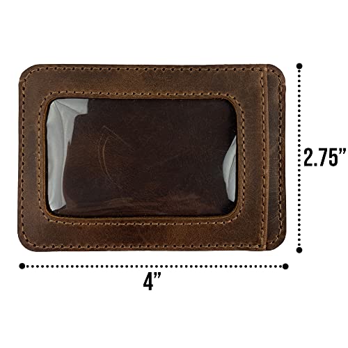 Hide & Drink, Card Holder with ID Slot Handmade from Full Grain Leather - Compact Storage for Cards & Cash, Front Pocket Wallet, Everyday Accessories - Bourbon Brown