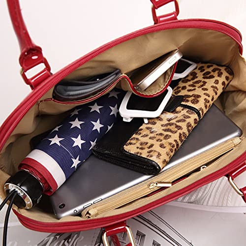 Platopotato Women's Satchel Purse Large Tote Lady Shoulder Bag Patent Leather Handbag Top Handle Shell Bag Black