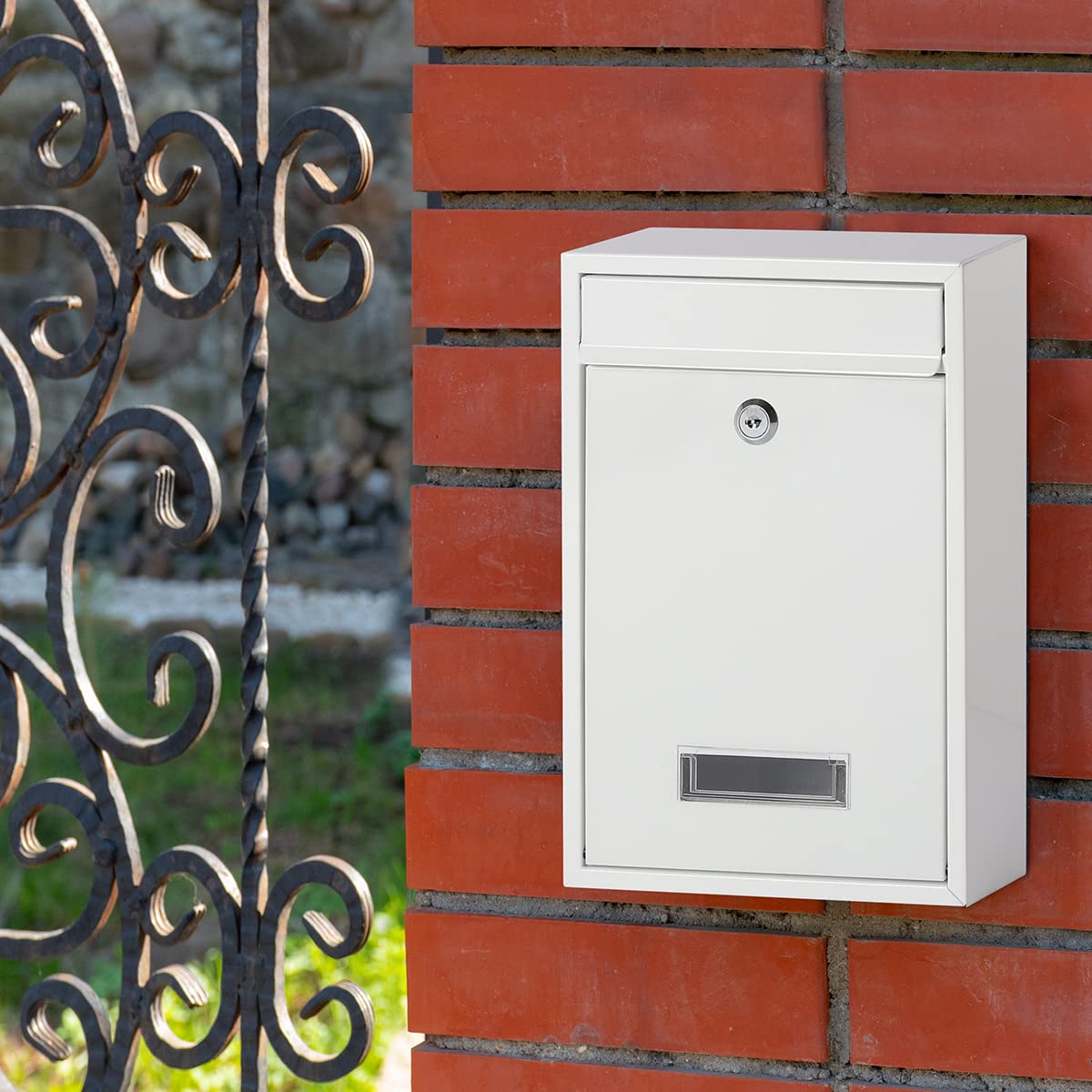 Kasten Wall Mounted Vertical Mailbox with Key Lock, Medium Capacity Hanging Secure Postbox for Outside, 12.6 x 8.5 x 3.4 Inch, White