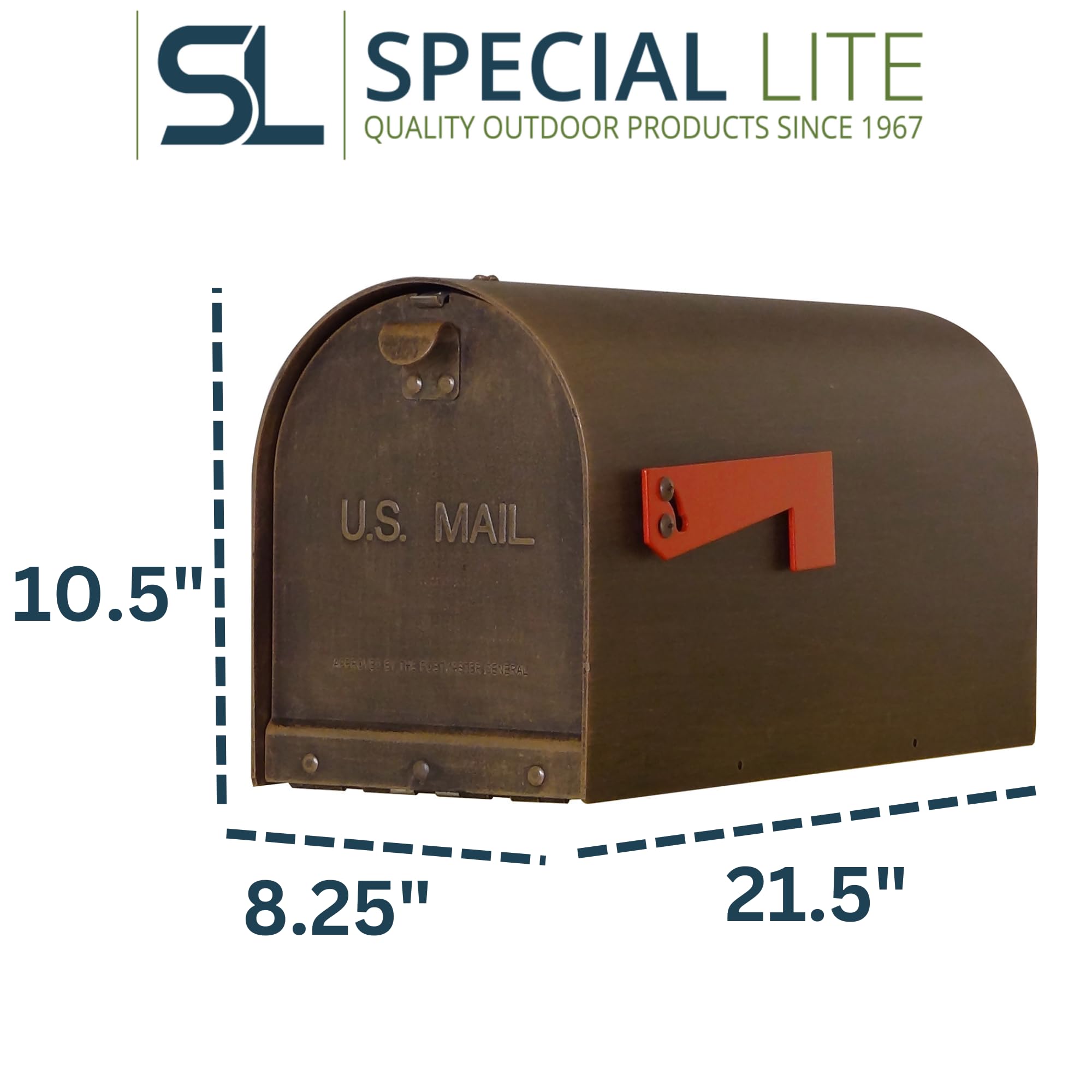 Special Lite Titan Aluminum Curbside Mailbox - Copper Aluminum Mailbox for Post Mount - SCH-1016A-CP