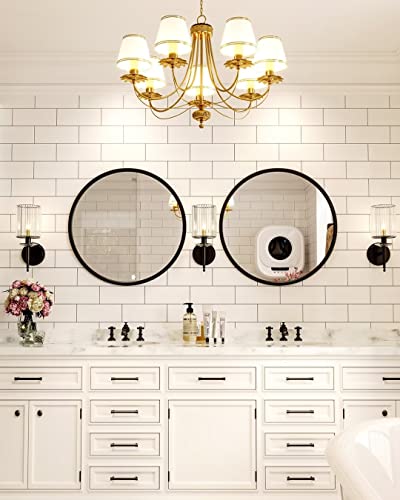 Growsun 24'' Black Round Mirror, Circle Wall Mirror for Bathroom Vanity, Entryway Living Room with Metal Frame for Home Decor