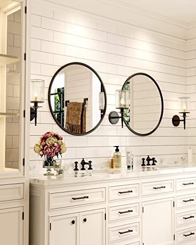 Growsun 24'' Black Round Mirror, Circle Wall Mirror for Bathroom Vanity, Entryway Living Room with Metal Frame for Home Decor