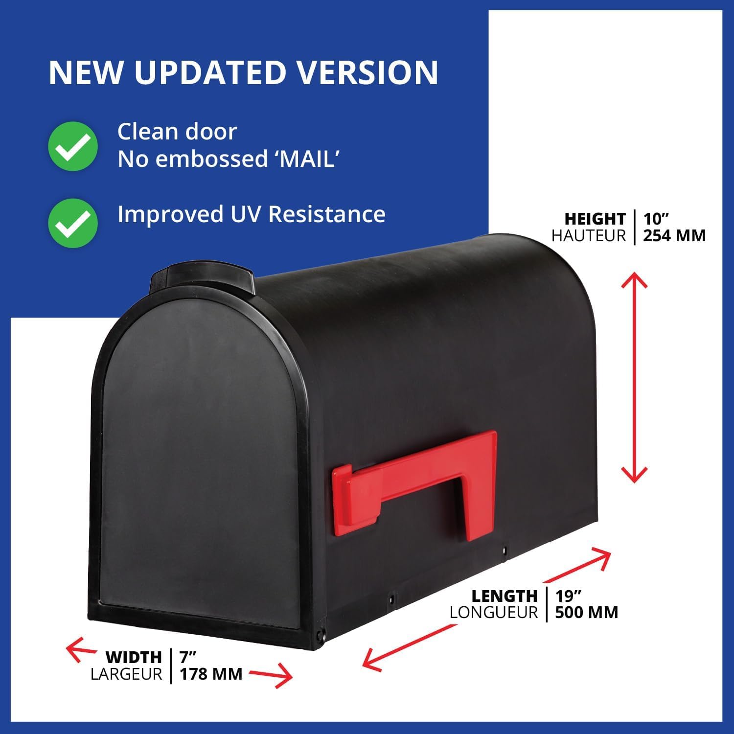 Plastic Rural Curbside Post Mount Mailbox - Weatherproof - Parcels Home Delivery - Lightweight - Made in Canada - 19'' x 10'' x 7'' (White)