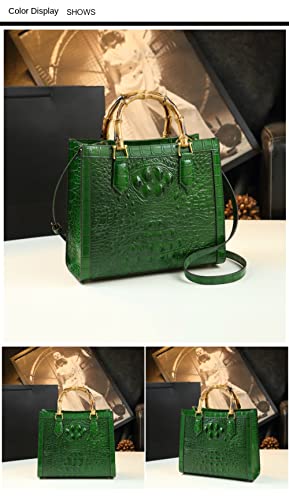 DDQYYSPP Crocodile Pattern Leather Women's Bag Bamboo Top-Handle Satchel Handbags Portable Tote Bag Shoulder Messenger Bags