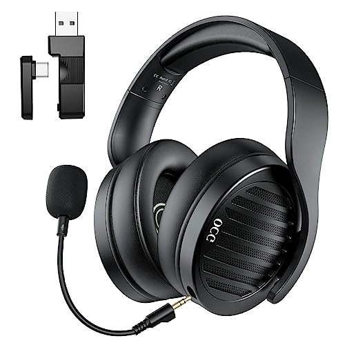 OCG Gaming Headset Dual Wireless Lossless 2.4G Bluetooth Gaming Headphones with Detachable Microphone 50mm Speakers - for PC, PS4, PS5,Smartphone,MacBook,Notebook,Tablet White