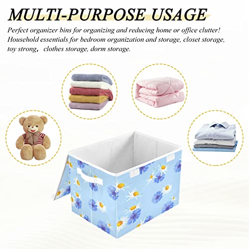 GOODOLD Art Daisy Storage Bins with Lids, 16.5x12.6x11.8in Large Collapsible Fabric Storage Boxes with Handles, Stackable Cube Organizer Containers for Closet Home Office